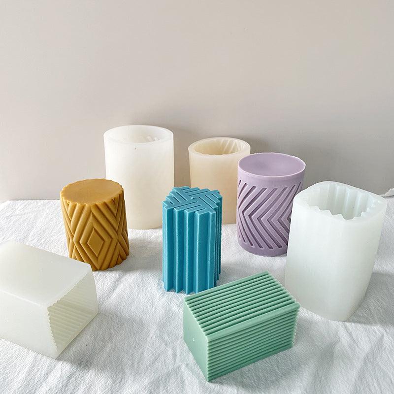Geometric Stripes Waves and Diamond Pillar Candle Silicone Mold